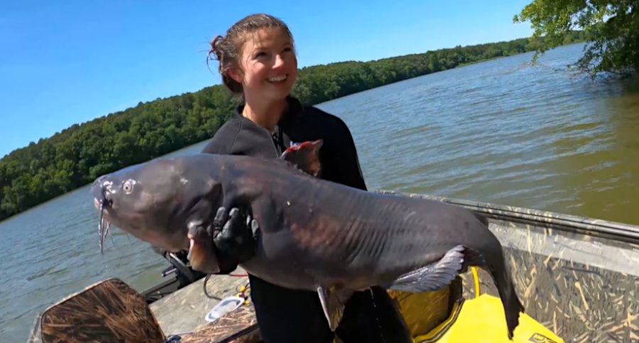 Hannah Barron Noodles a New Personal Best 61-Pound Blue Catfish in ...